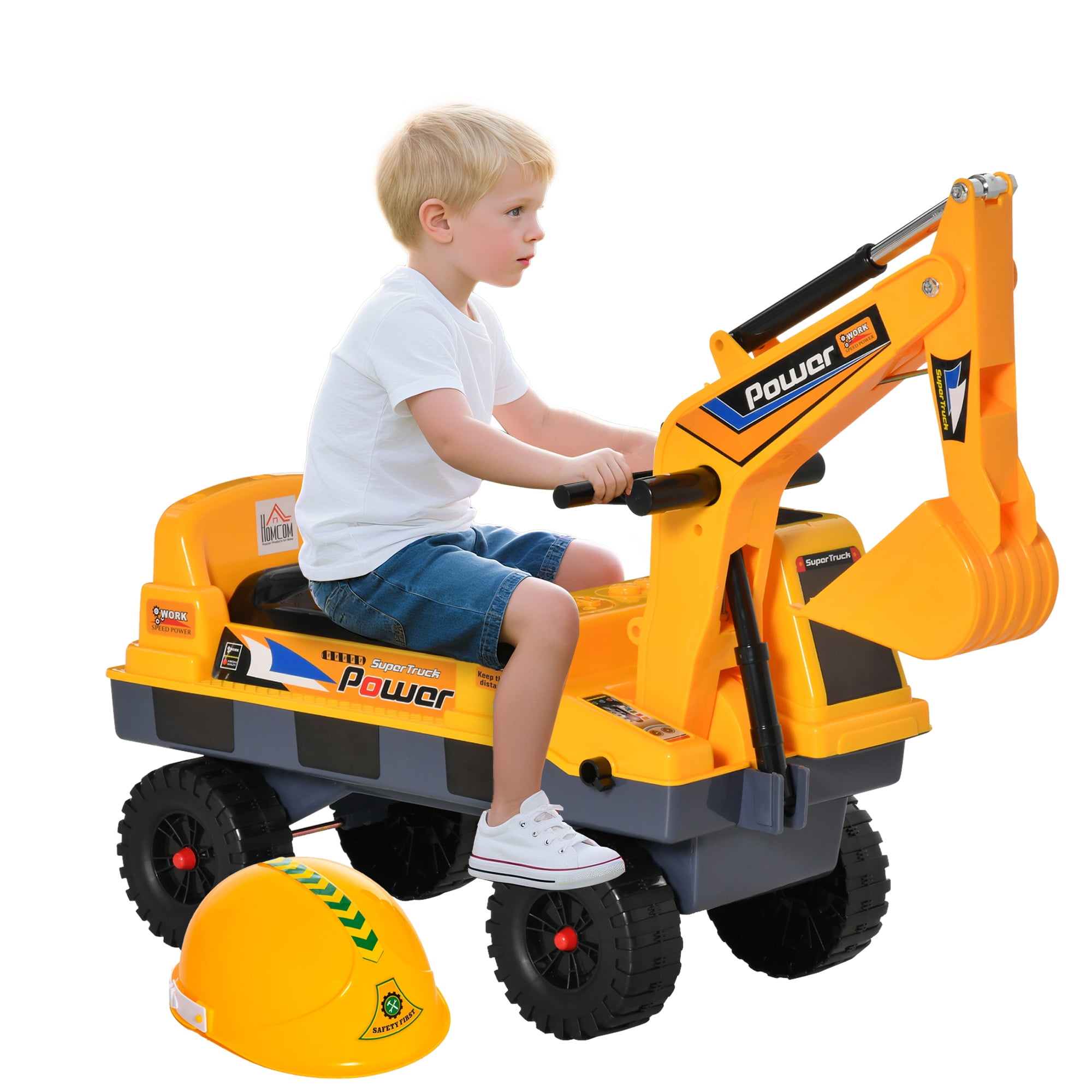 No Power 2 In 1 Ride On Excavator with Helmet and Claw,Construction ...