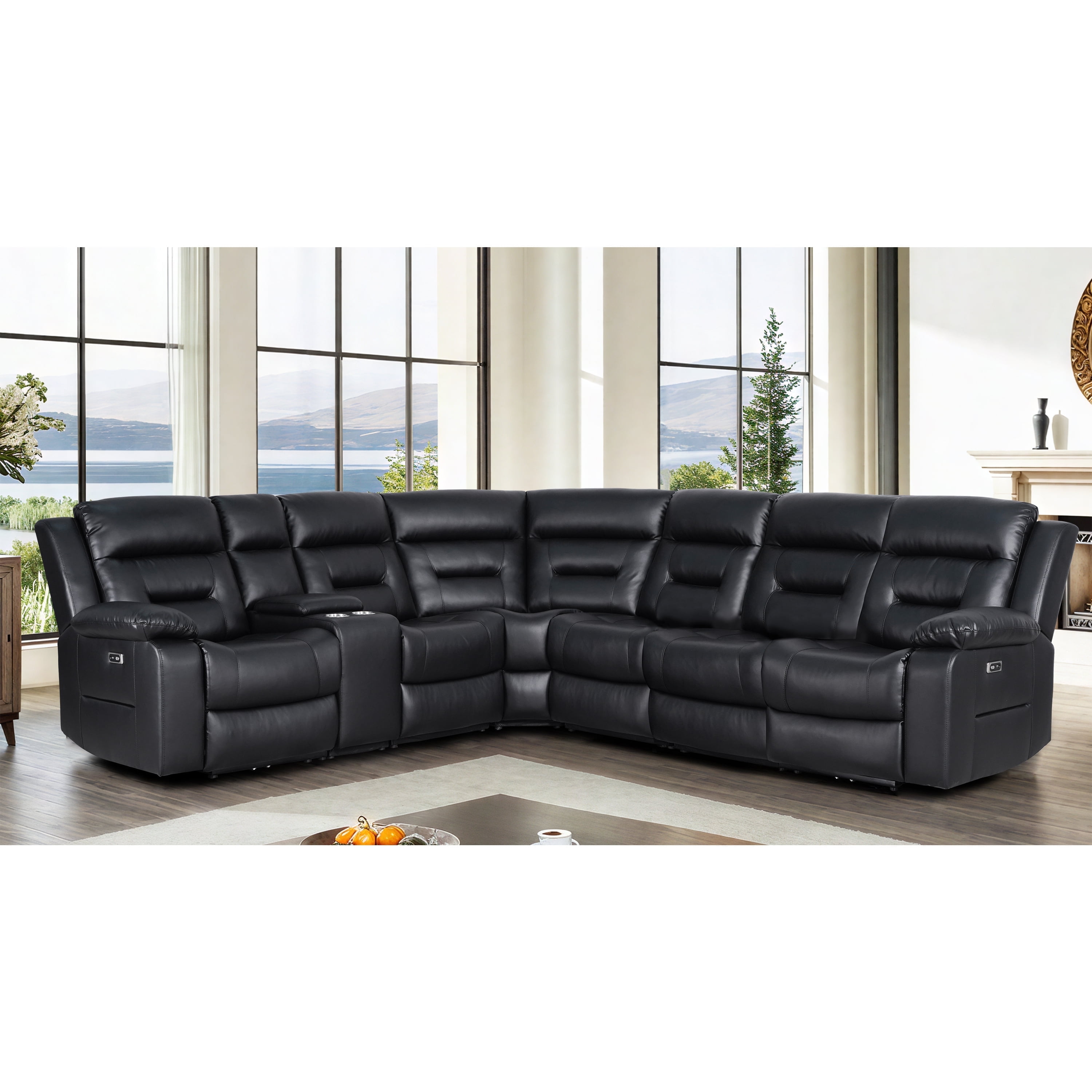 Power 6-SEAT Reclining Sofa, Faux Leather Sectional Couches for Living ...
