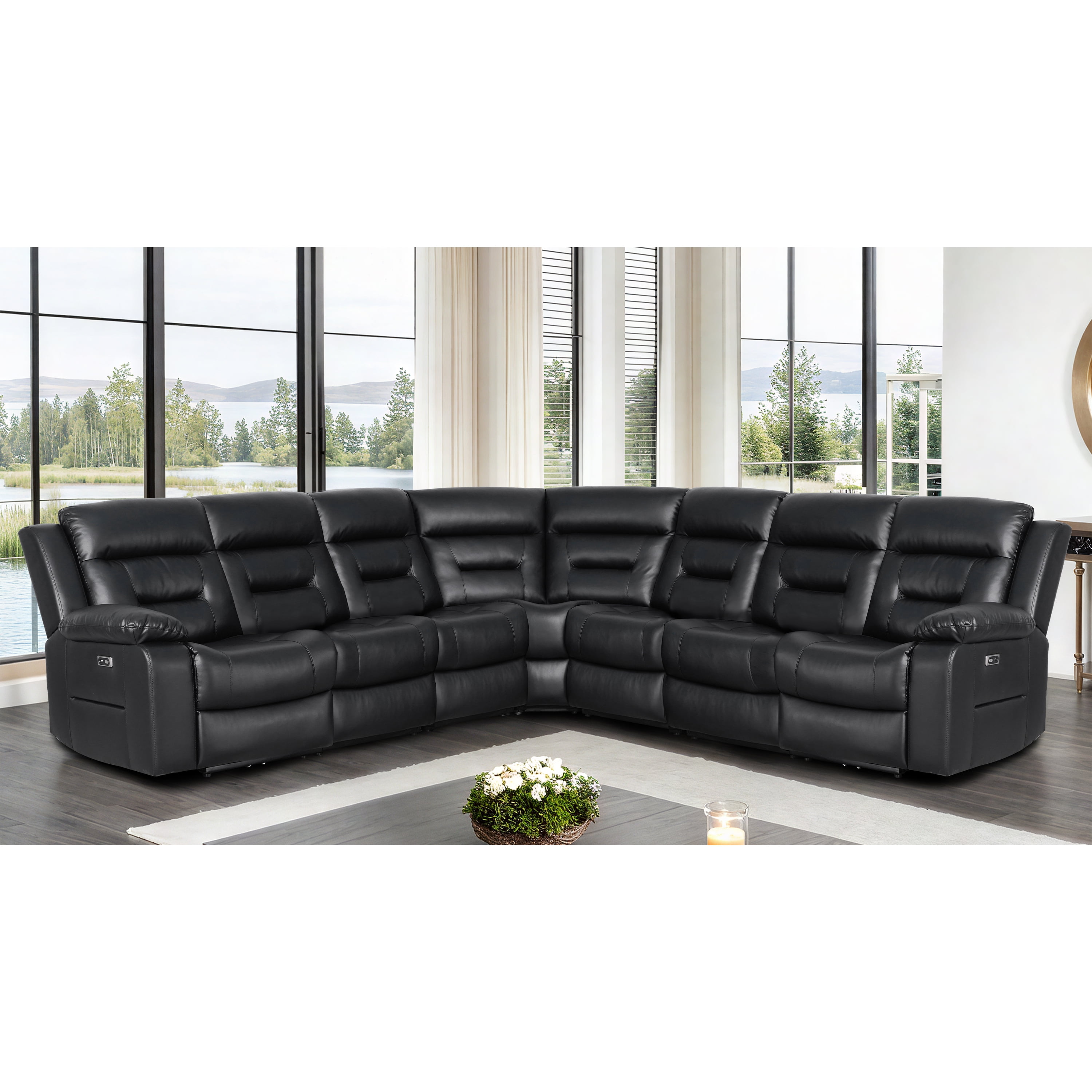 Power 7-SEAT Reclining Sofa, Faux Leather Sectional Couches for Living ...