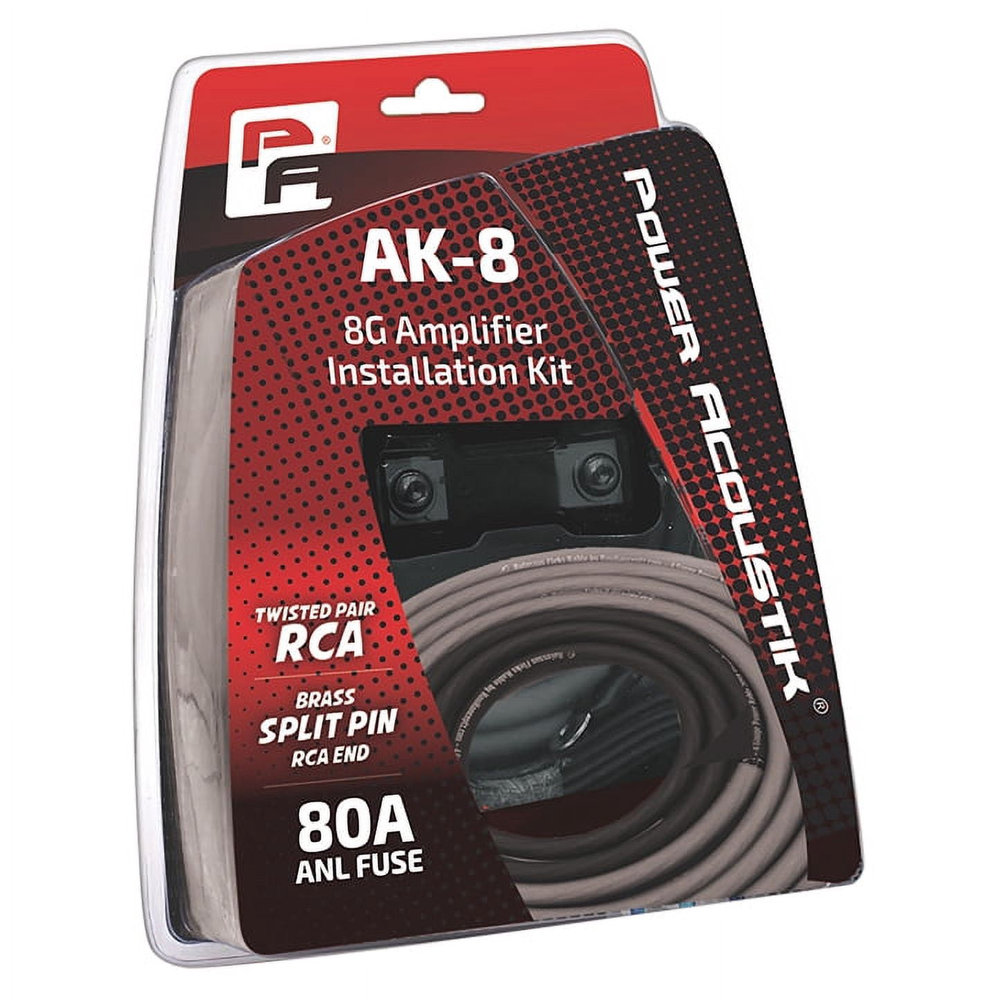 power acoustik ak-8 8 gauge amp wire kit with 17 rca 80a manl fuse ...