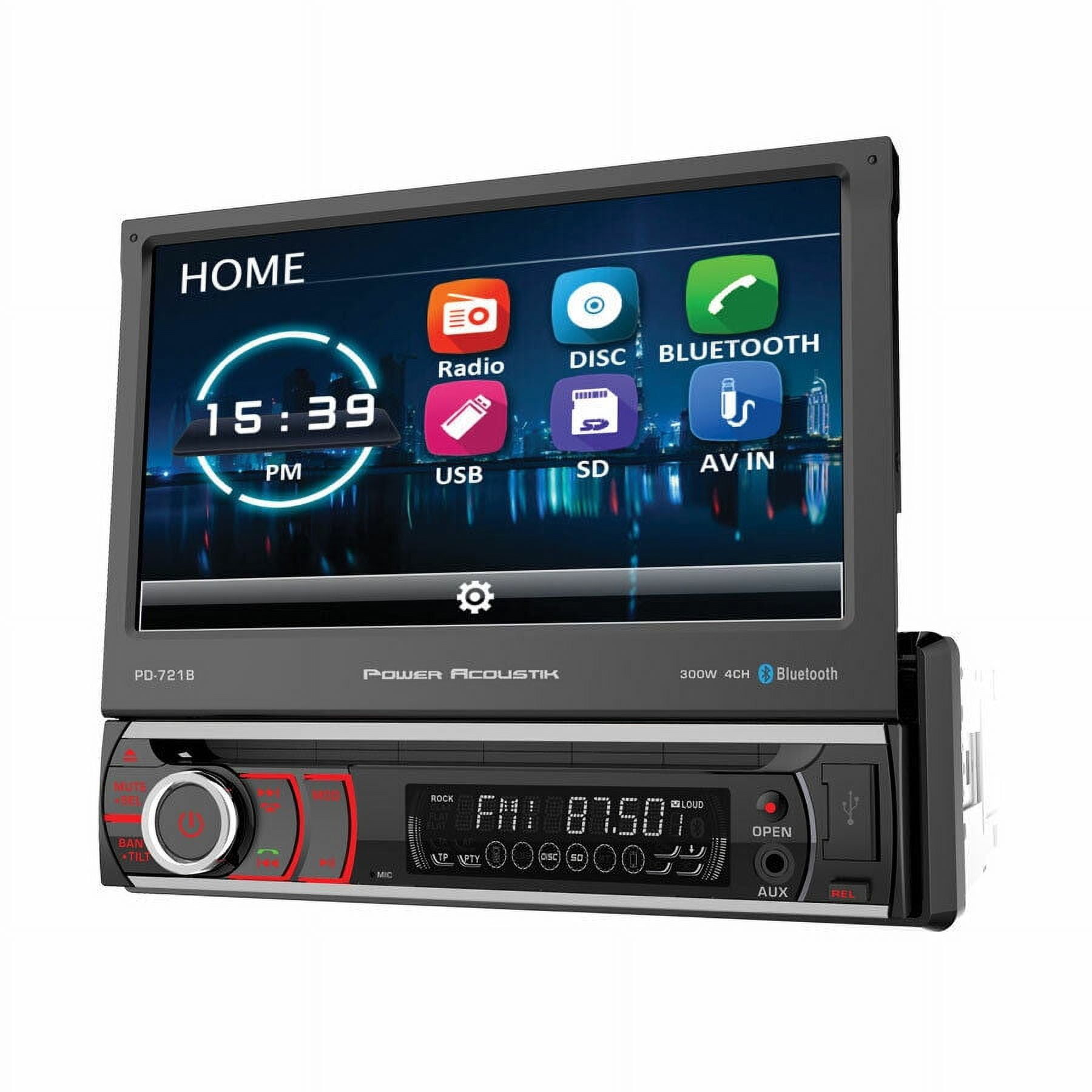 Power Acoustik PD-721B 7" Single-DIN Car Radio Audio Stereo with Motorized Flip Touch Screen ...