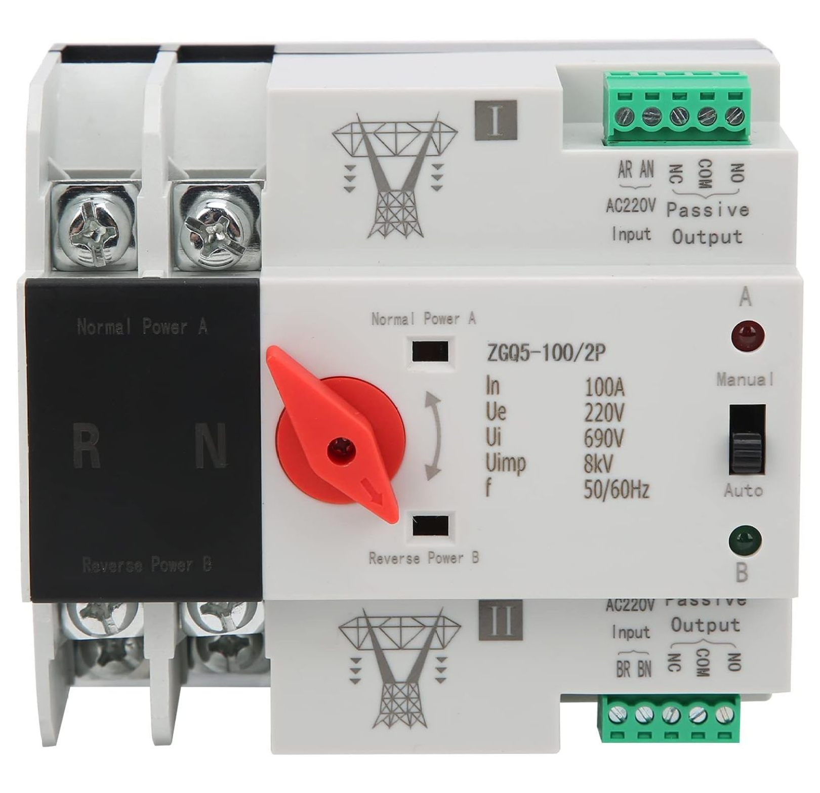 Power Automatic Transfer Power Generator Changeover ZGQ5-100/2P 220V ...
