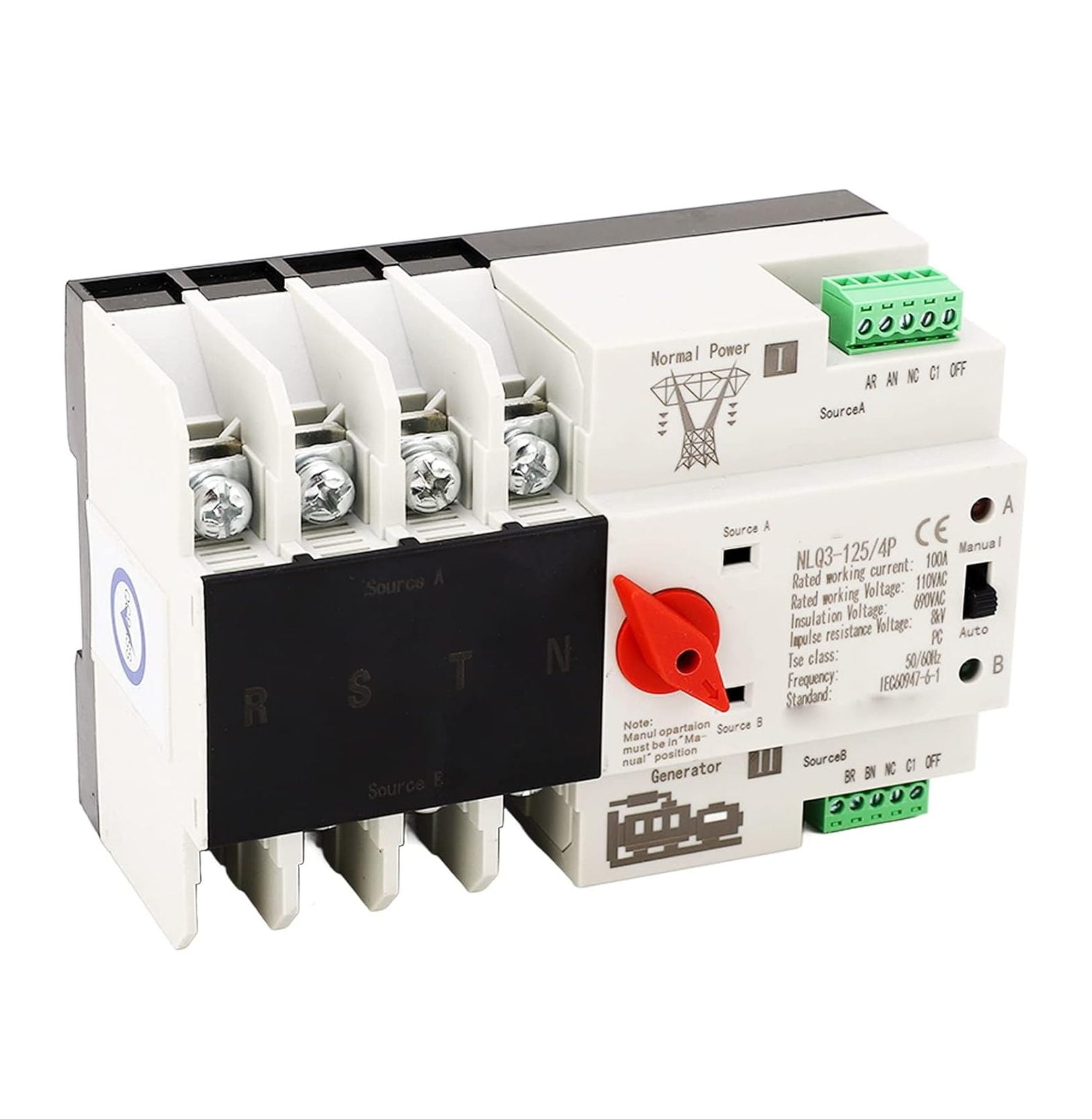 Power Automatic Transfer Switch, NLQ3 125 4P 100A 110V Mini ATS ...