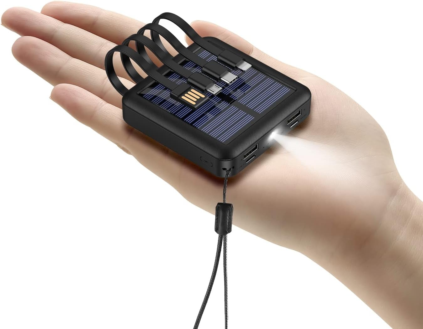 Power Bank 12000mAh,Small Solar Charger Built in 4 Cables,USB C Input ...