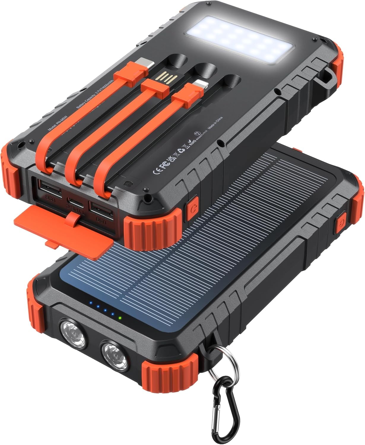 Power-Bank-Solar-Charger 45800mAh Fast Charging with 3 Built-in Cables ...