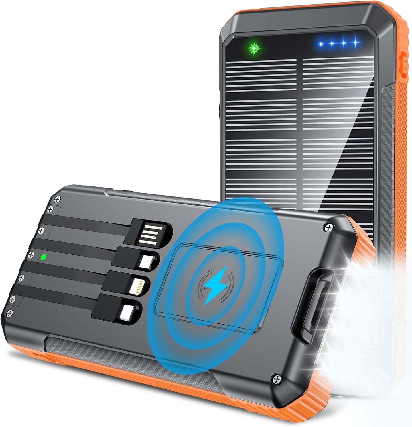 Power Bank Wireless Charger 33800mAh Built in 4 Cables 7 Outputs 22.5W ...