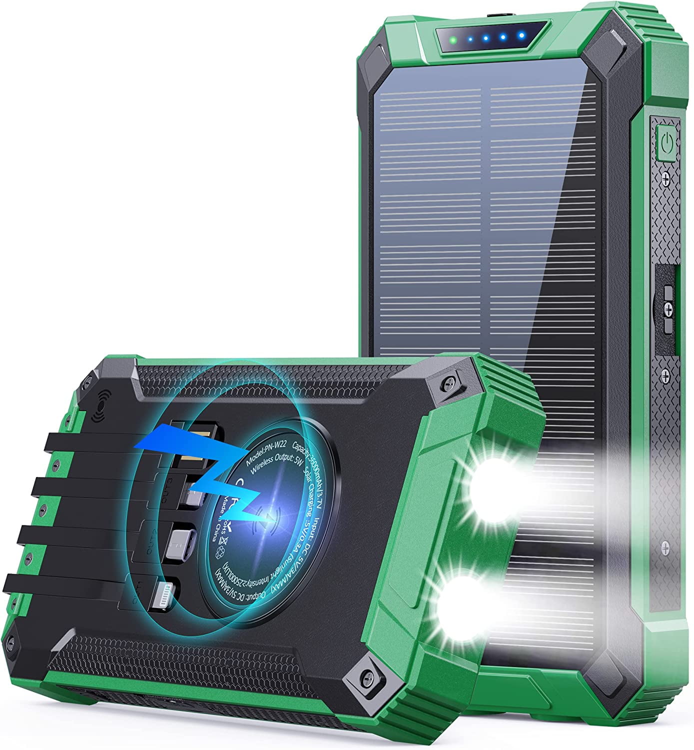 Power Bank Wireless Charger 36000mAh Built in 4 Cables Six Outputs 15W ...