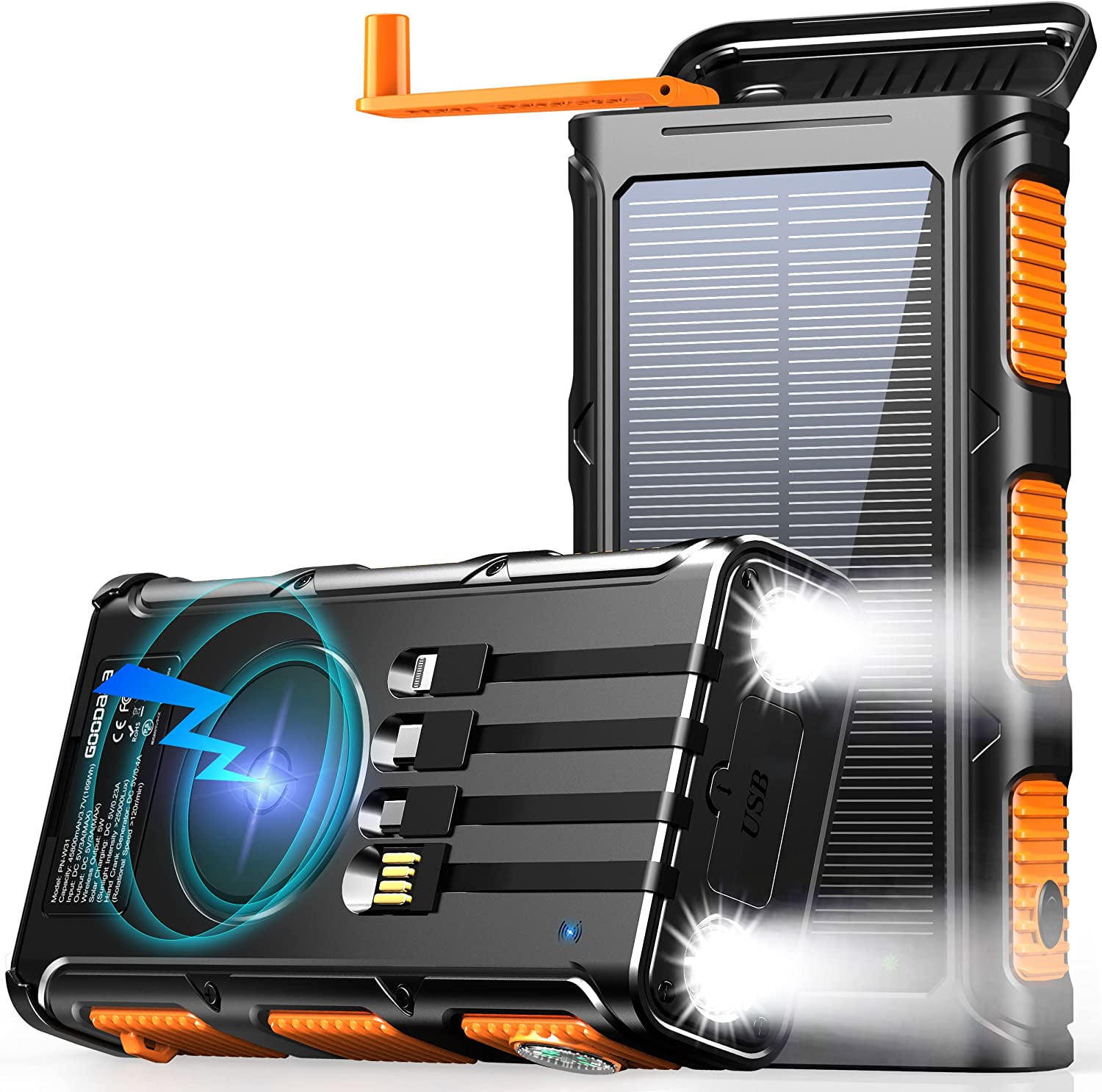 Power Bank Wireless Charger 45800mAh Built in Hand Crank and 4 Cables ...