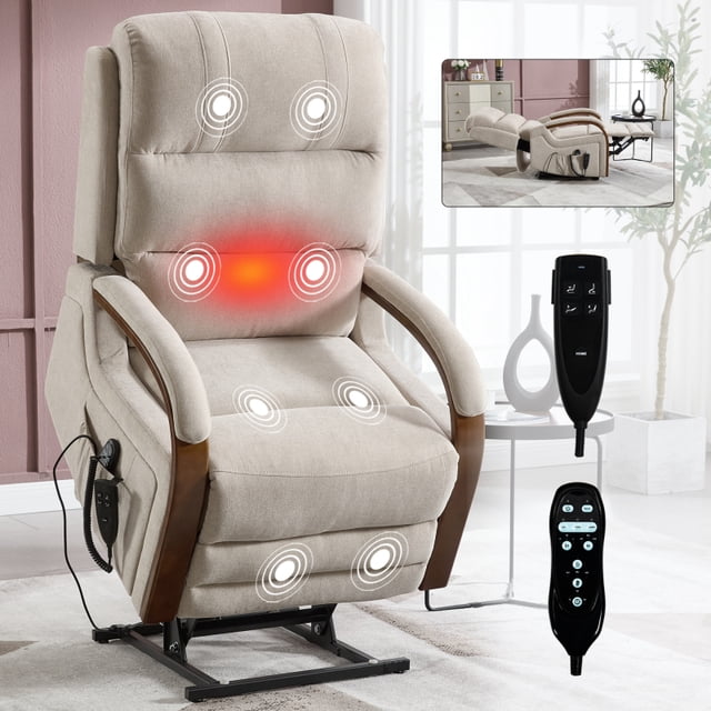 Power Beige Leatheraire Lift Recliner Chair Dual Motor Infinite ...