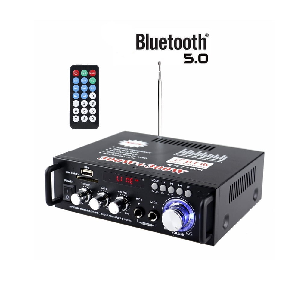 Power Bluetooth 5.0 Audio Amplifier, 2 CH Wireless HiFi Stereo Receiver ...