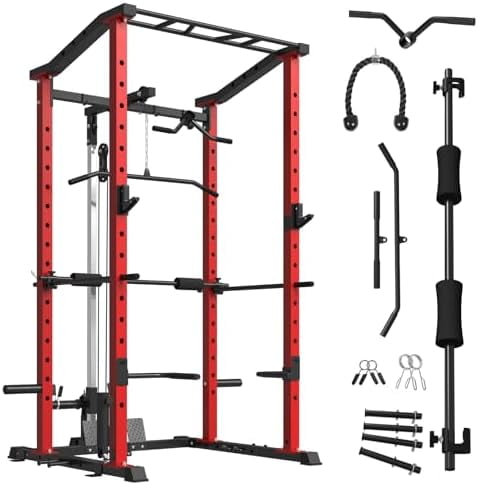 Power Cage, 1200LBS Power Rack with LAT Pulldown, Multi-Functional ...