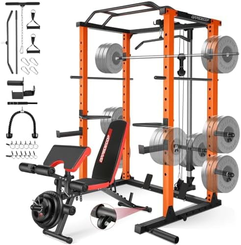 Power Cage, 1600lbs Power Rack with LAT-Pull Down System & Adjustable ...