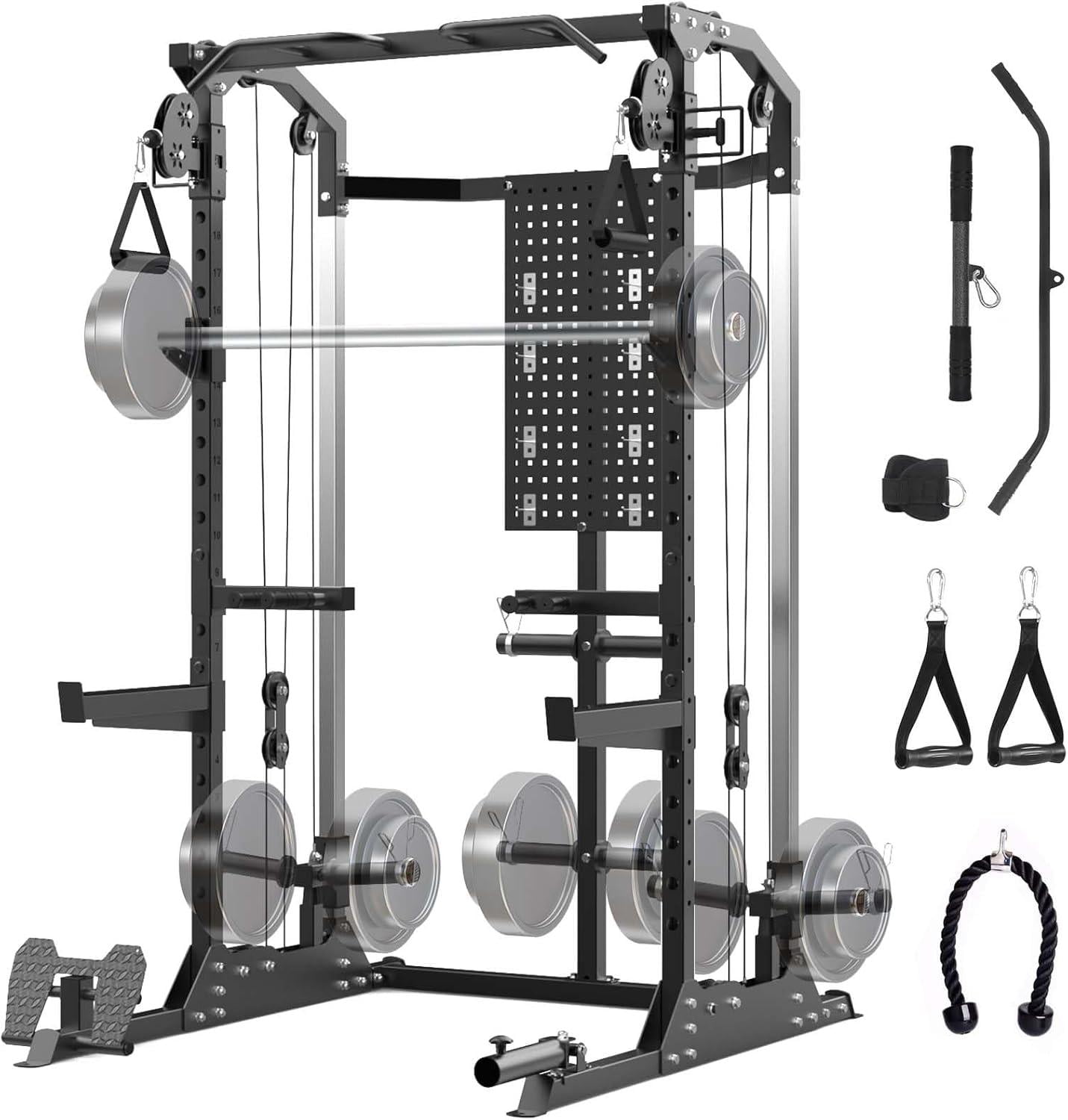 Power Cage, 2000LB Capacity Squat Rack with Cable Crossover and Dual ...