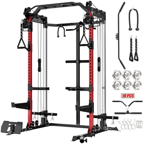 Power Cage, 2000LB Squat Rack, Dual Pulley Cable Crossover System ...