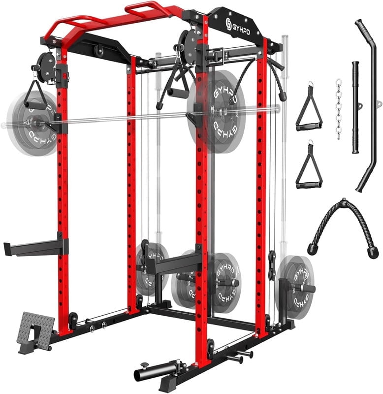 Power Cage, 2000LBS All-in-one Squat Rack with Adjustable Cable ...