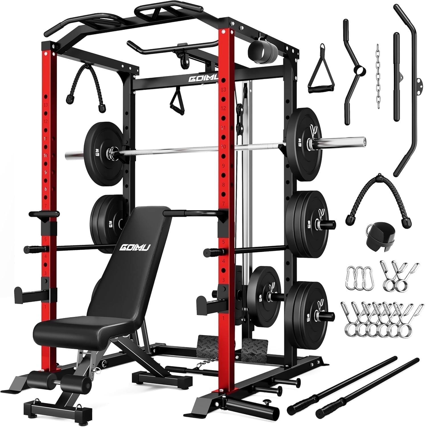 Power Cage, 2000LBS Squat Rack with LAT Pulldown, Multi-Function Weight ...
