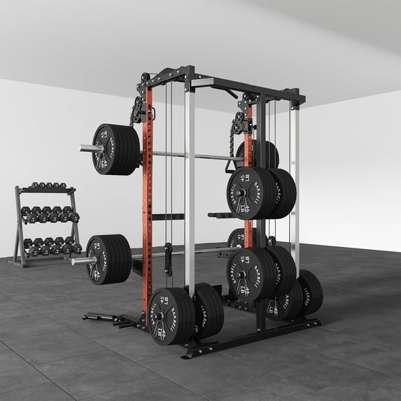 Power Cage, 2500 lbs Power Rack with Dual Pulley System, Multi-Function ...