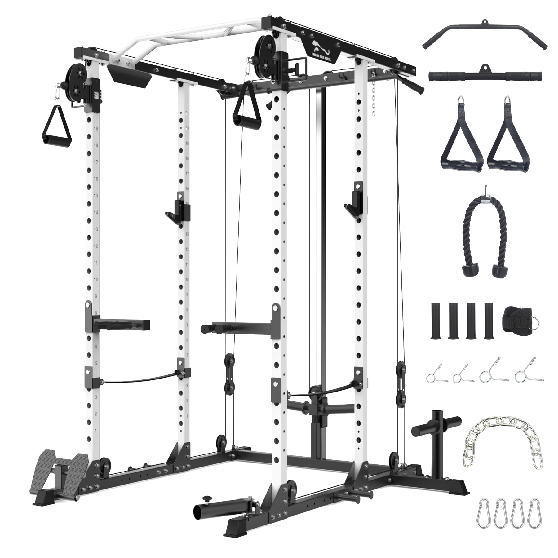 Power Cage with Cable Cross-Over System, Multi-Functional Power Rack ...
