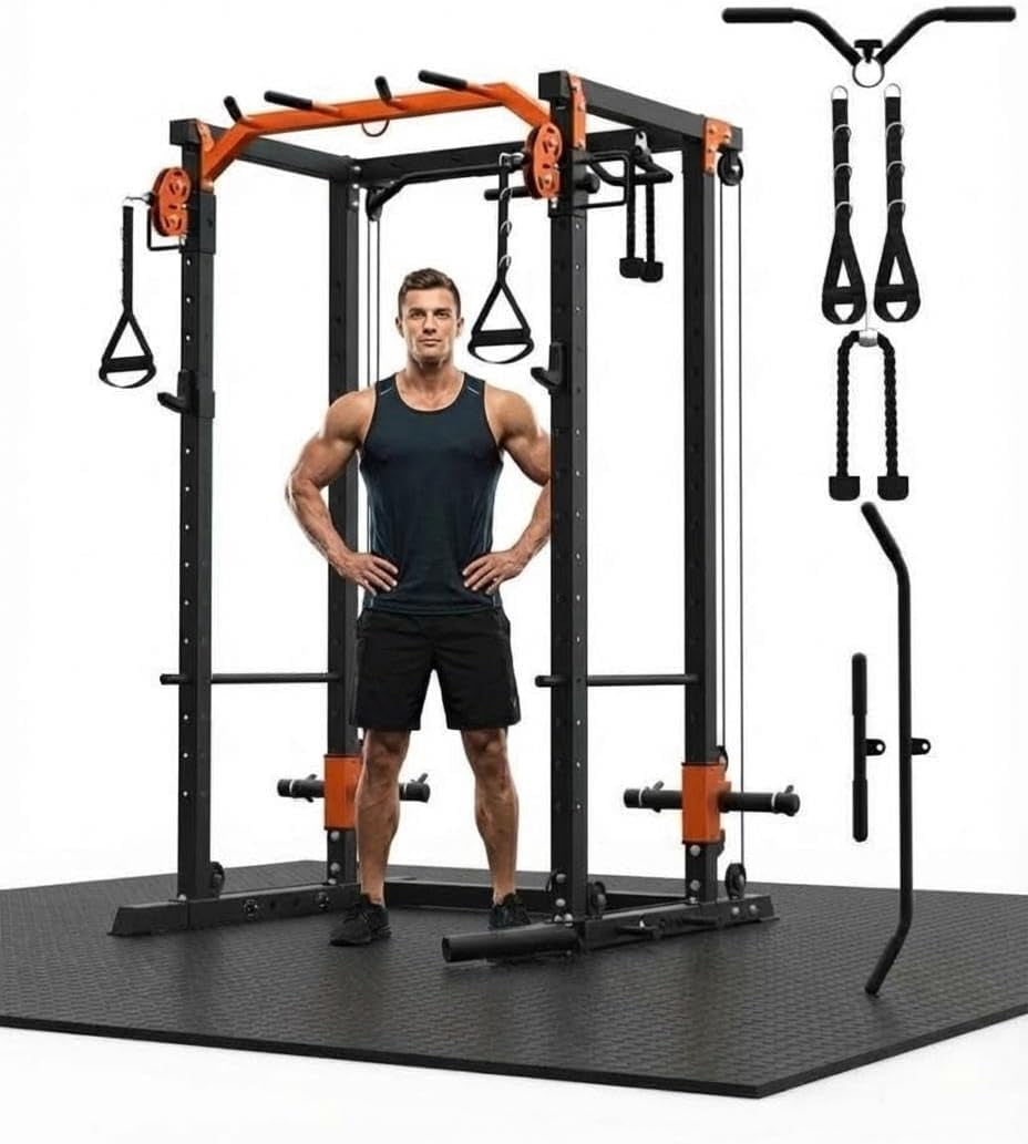 Power Cage with LAT Pulldown & Cable Crossover System, 2000LBS Multi ...