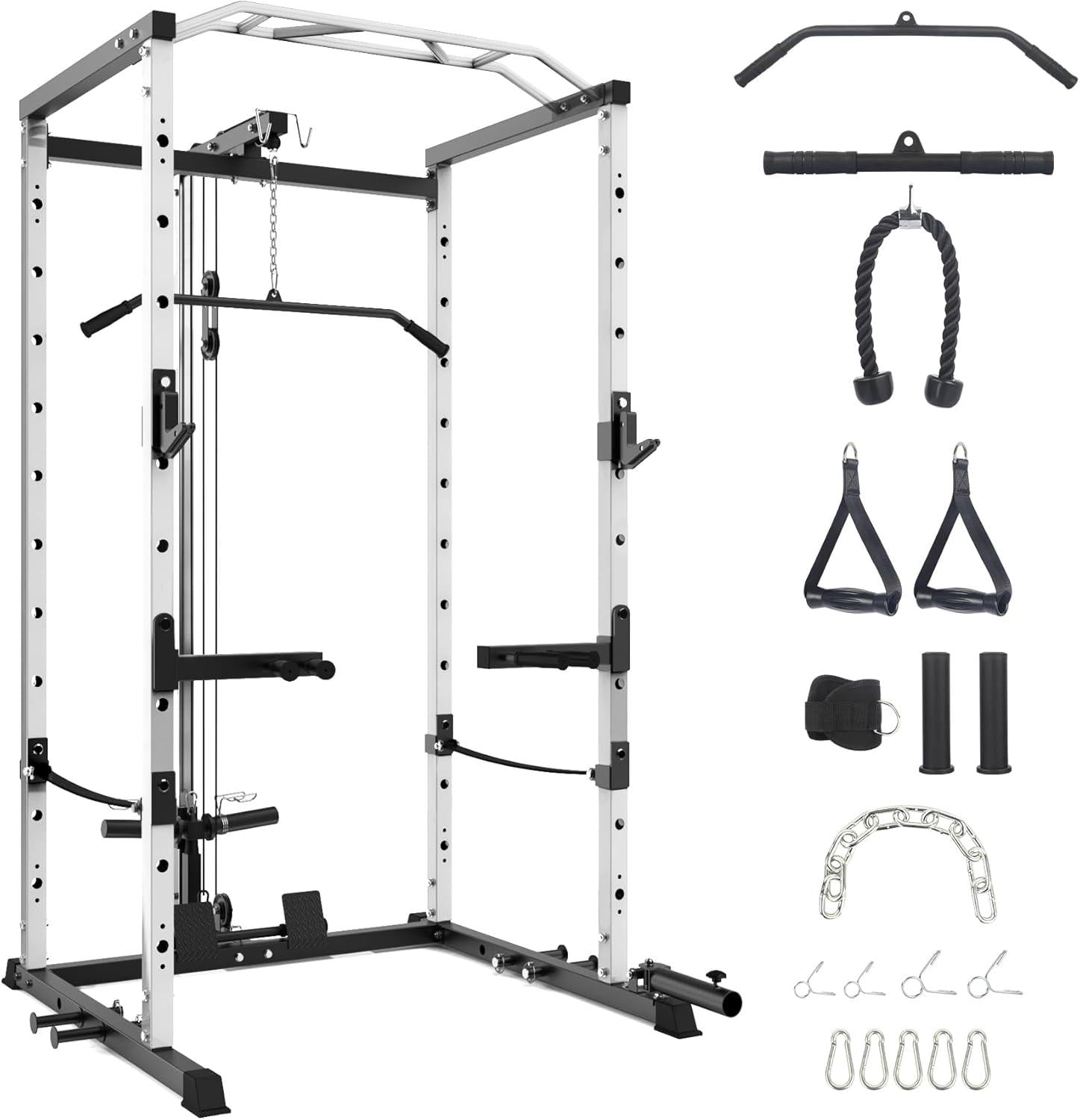Power Cage with LAT Pulldown, Multi-Functional Power Rack with Cable ...
