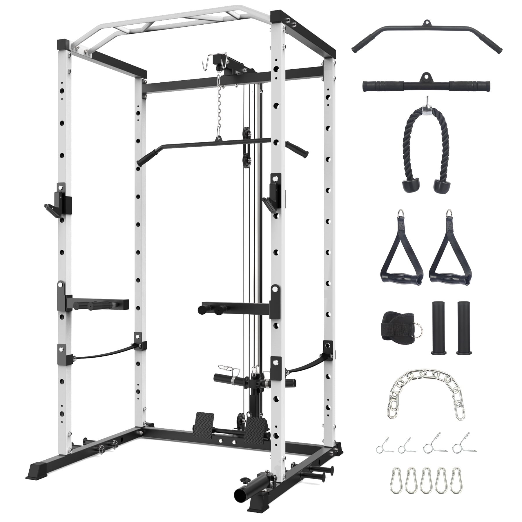 Power Cage with LAT Pulldown, Multi-Functional Power Rack with J-Hooks ...