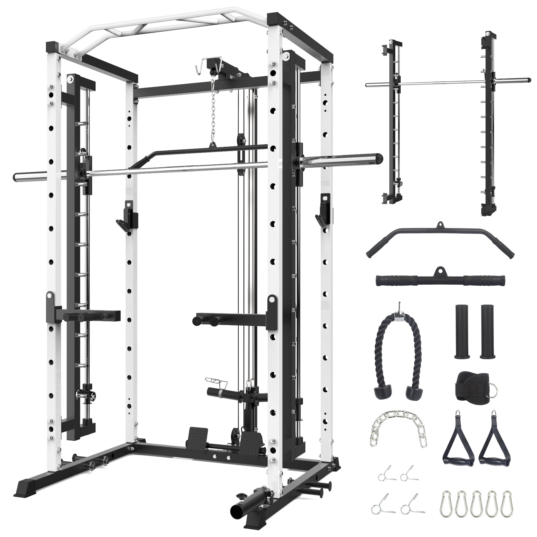 Power Cage with LAT Pulldown, Multi-Functional Power Rack with Smith ...