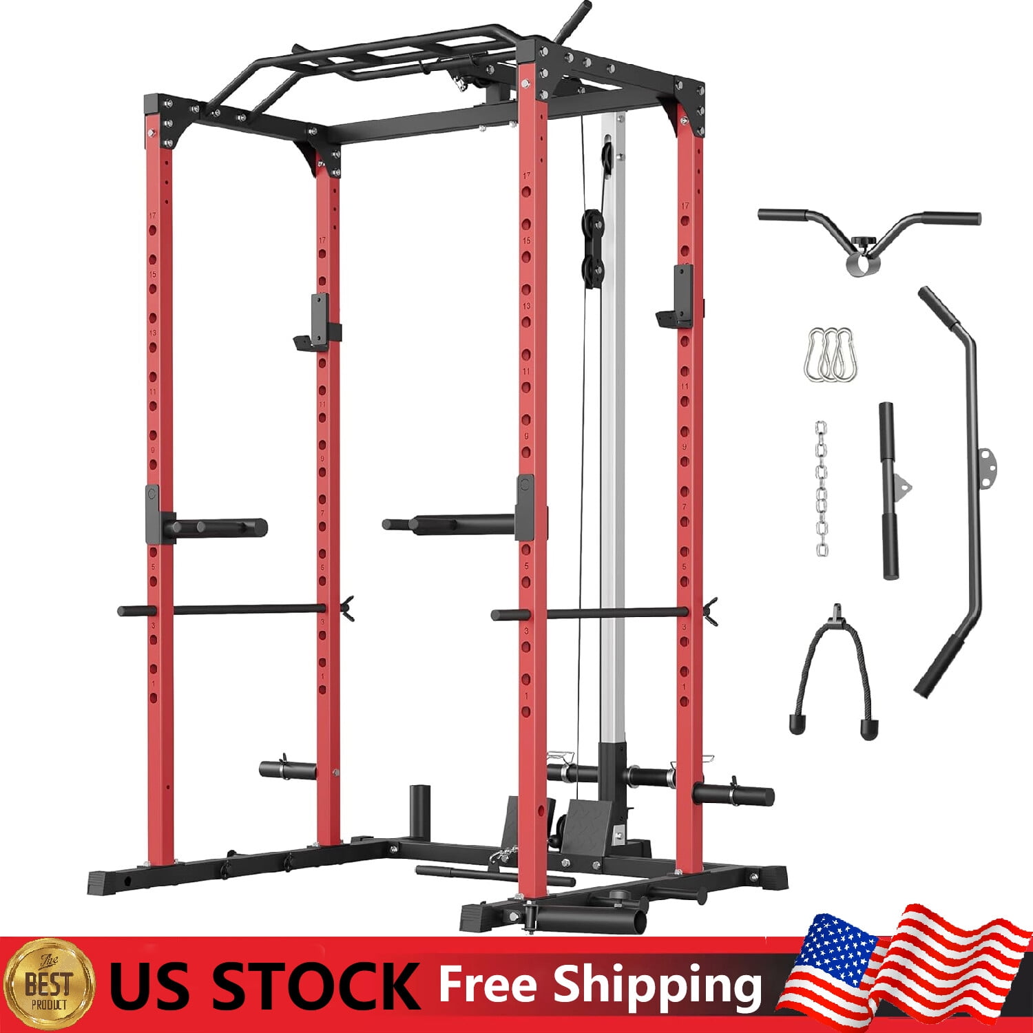 Power Cage Squat Rack 1200lbs Capacity Weight Cage Training with Pulley ...