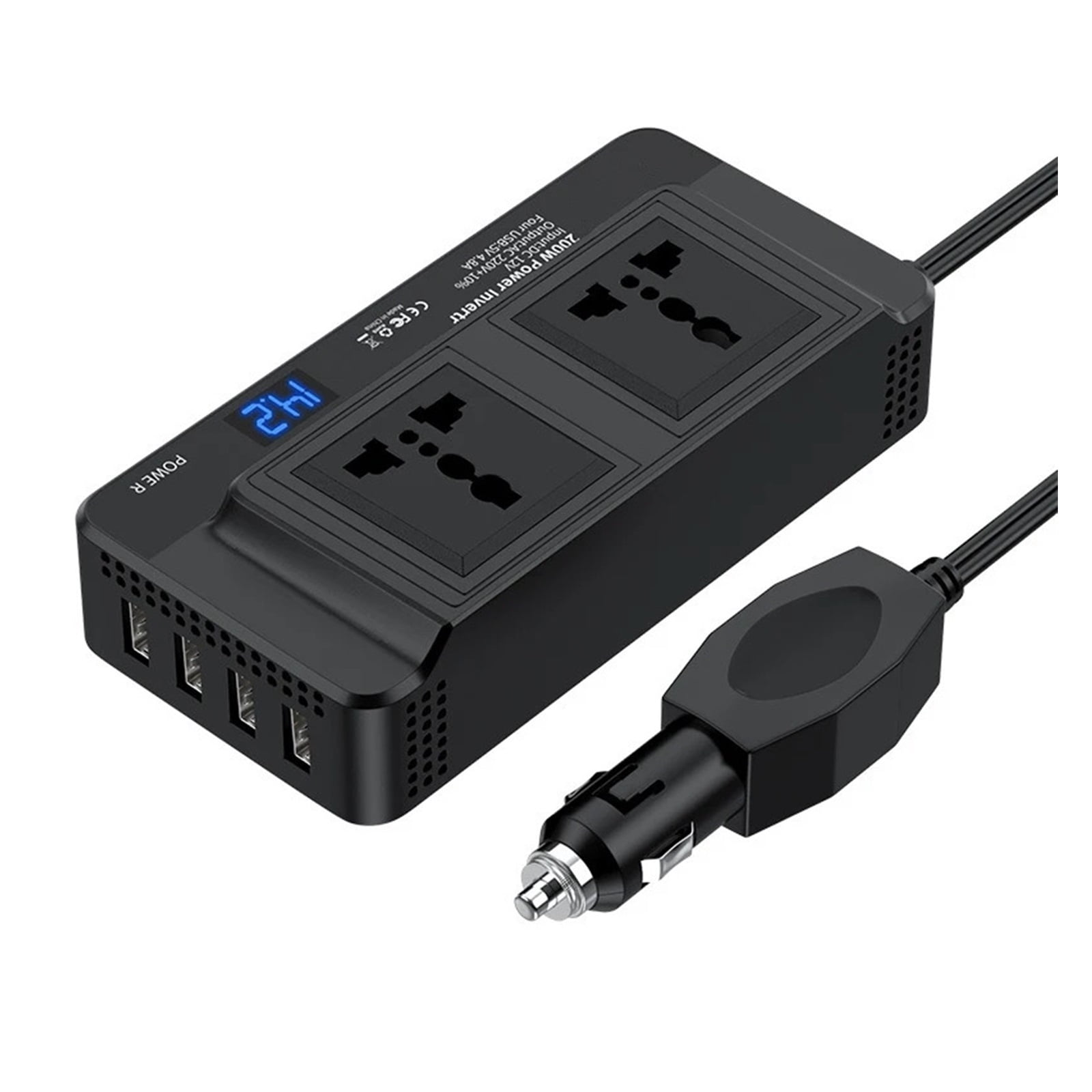 Power Car Inverter Adapter 200W DC 12V 24V to AC Car Adapter USB Fast ...