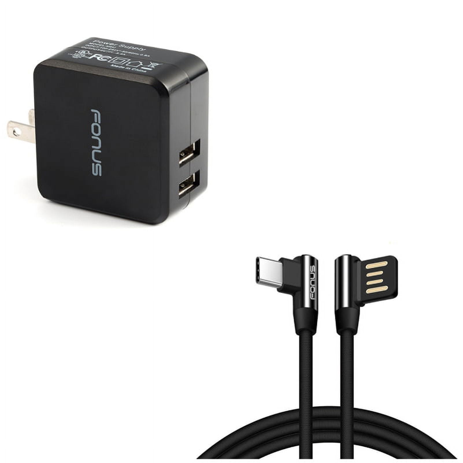 Power Cord 10ft Type-C Angle USB Cable w 2-Port USB 17W Home Charger ...