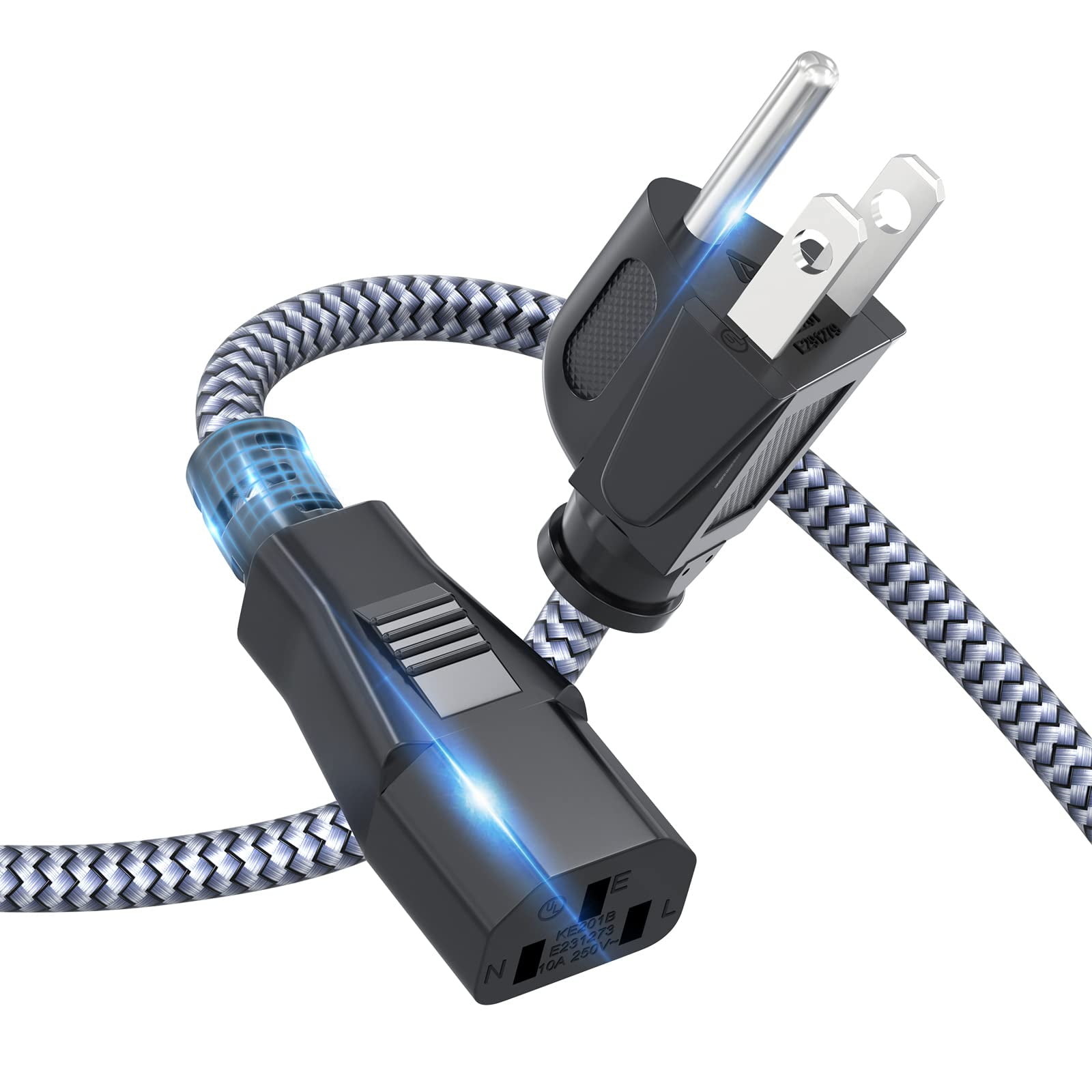 Power Cord-3 Prong Power Cable 10A 250V AC Power Cable Nylon Braided ...