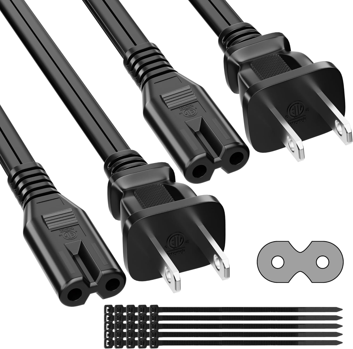 Power Cord 4 Feet (2 Pack), AC Power Cable, 18AWG, 7A, 125V, 2 Prong TV ...