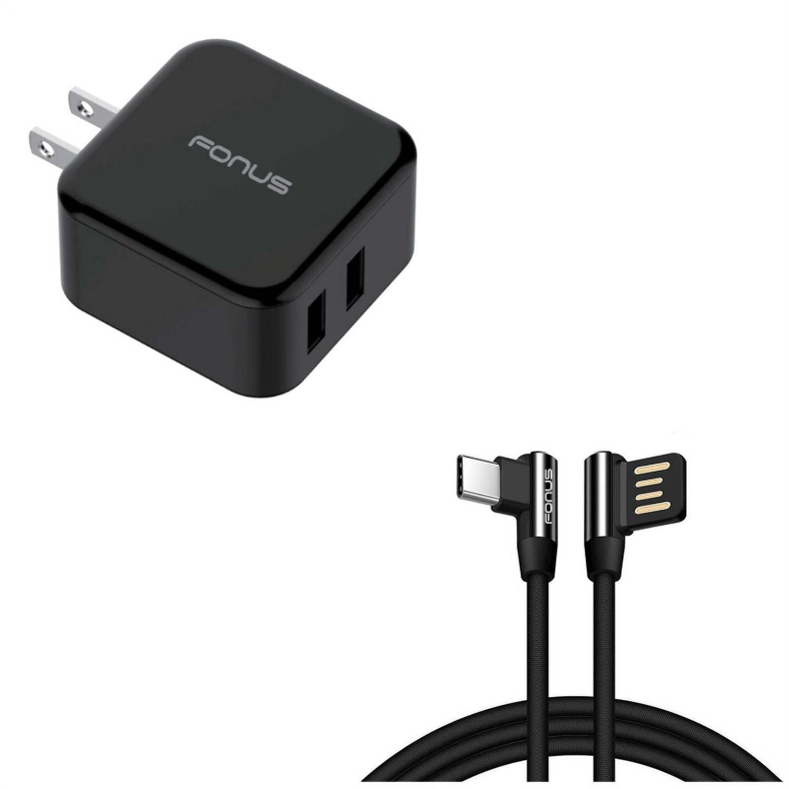 Power Cord 6ft Type-C Angle USB Cable w 2-Port USB 30W Fast Home ...