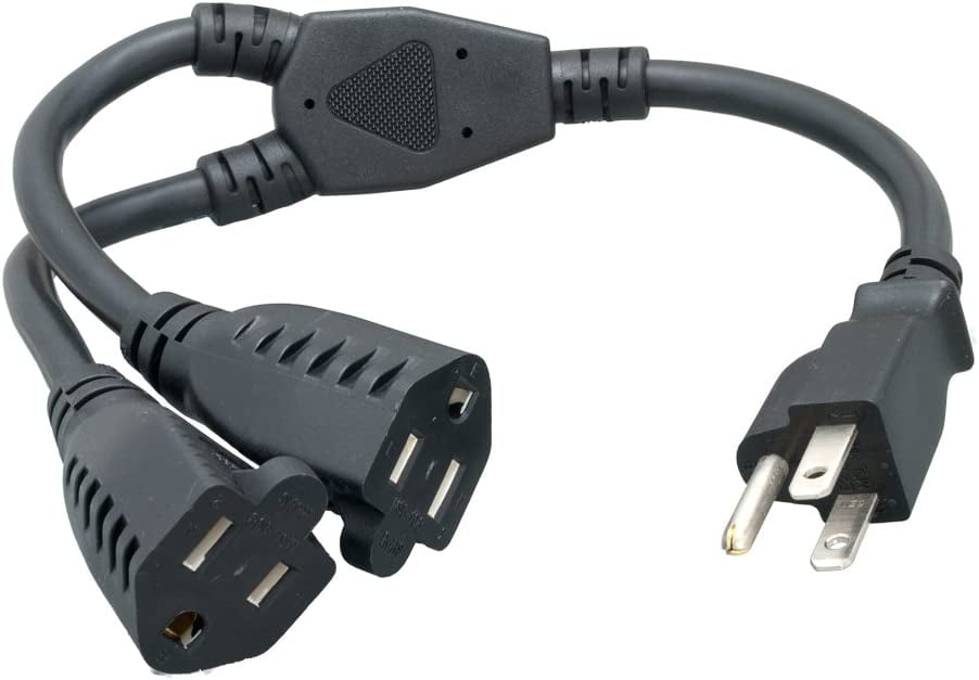 Power Cord Extension and Splitter, NEMA 5-15P to NEMA 5-15R x 2, 16 AWG, 13A, 125V (ZWACPQAG-14 ...
