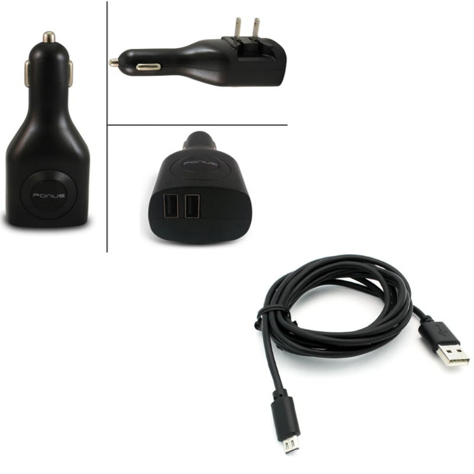 Power Cord MicroUSB 10ft USB Cable w 2-in-1 2-Port USB Car Home Charger ...