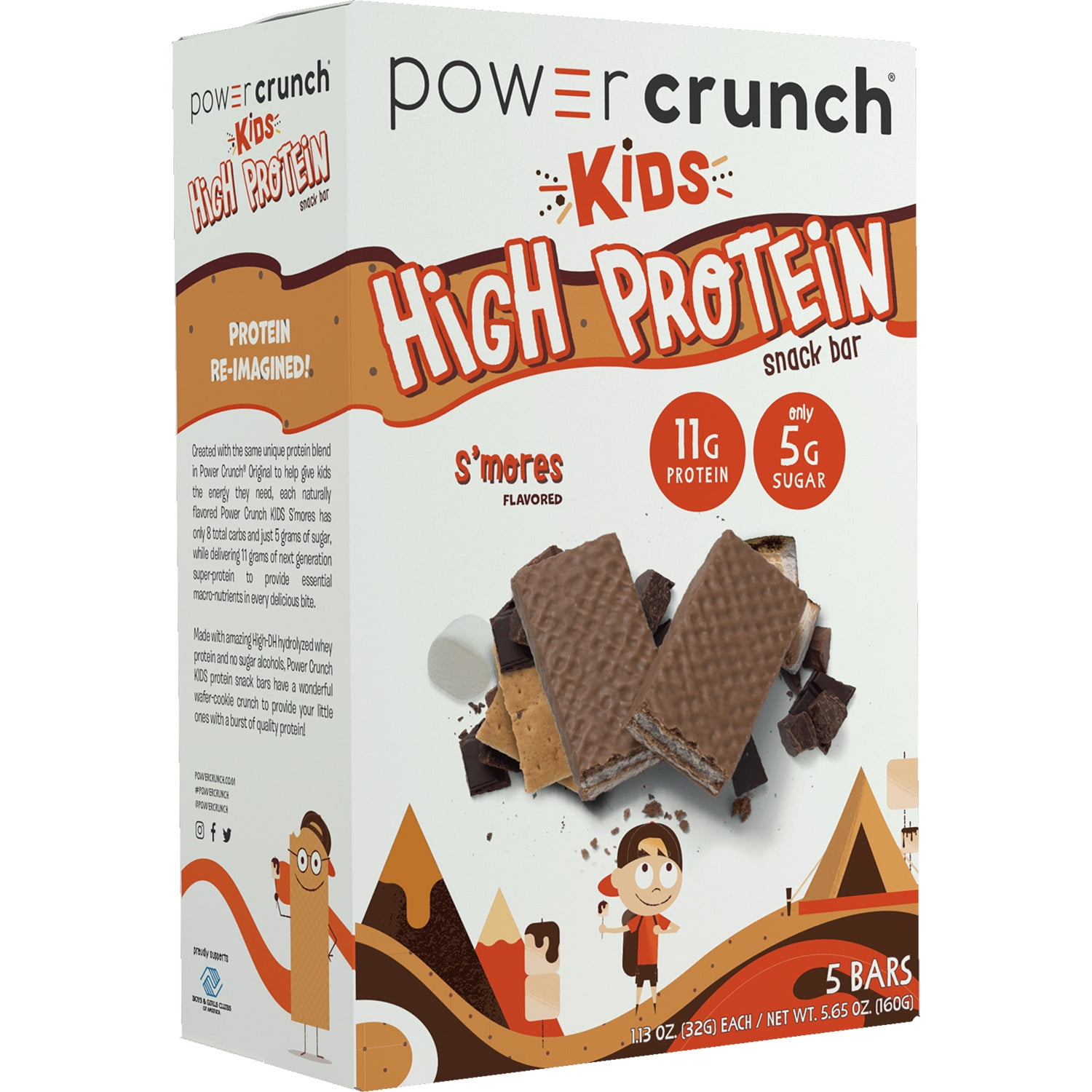 Power Crunch Kids High Protein Snack Bars, S'mores, 5 Count Box, 1.13 ...
