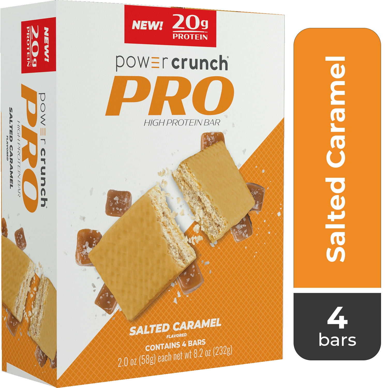 Power Crunch PRO Salted Caramel High Protein Bar, 20g Protein, 2 oz, 4 ...