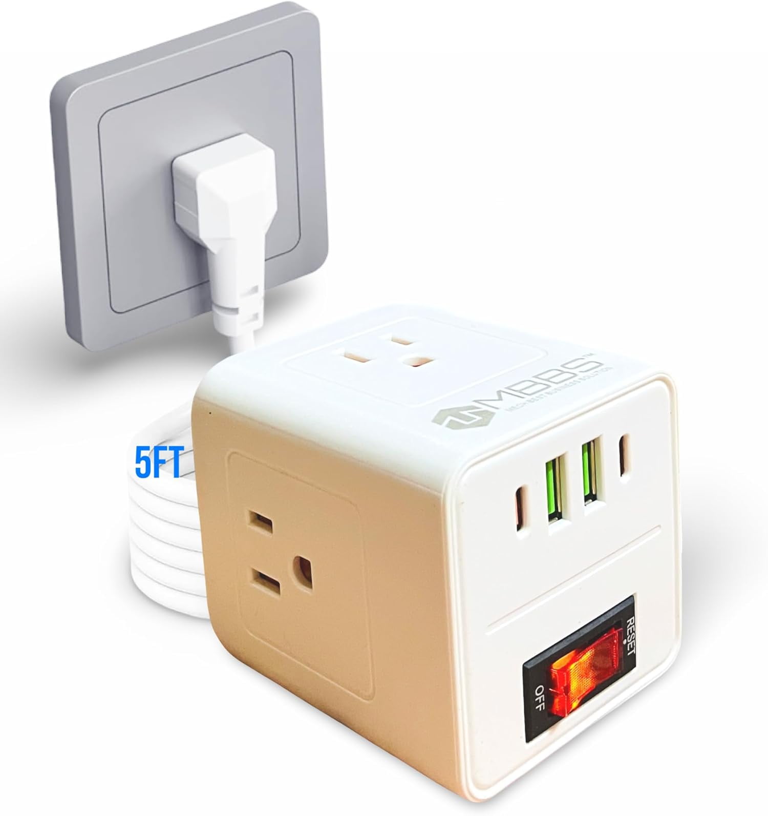 Power Cube - Compact Power Strip with 3 AC Outlets & 4 Ports with 2 C ...