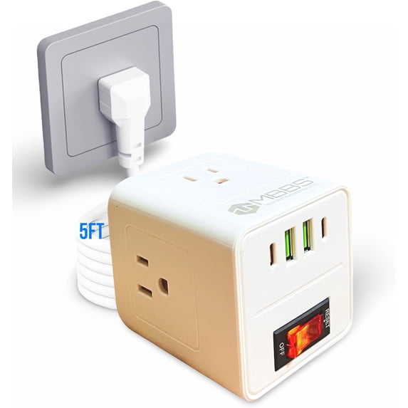 Power Cube - Compact Power Strip with 3 AC Outlets & 4 Ports with 2 C ...