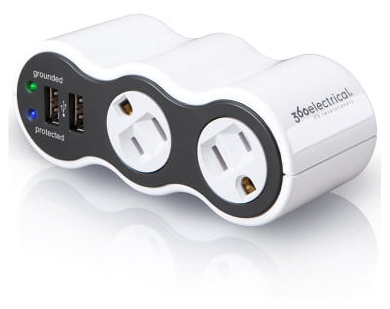 Power Curve Mini Surge Protector 306 Joules 2 Front Facing 3.4A USB ...