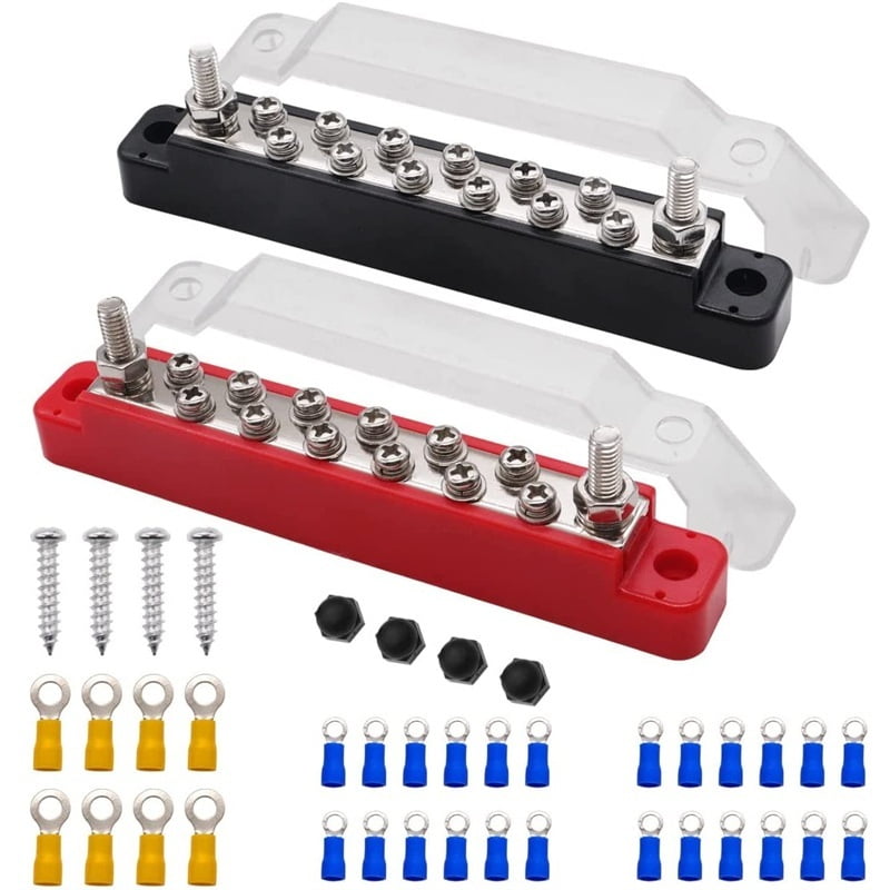 Power Distribution Block 150A Bus Bar Terminal with Cover 2x1/4"(M6 ...