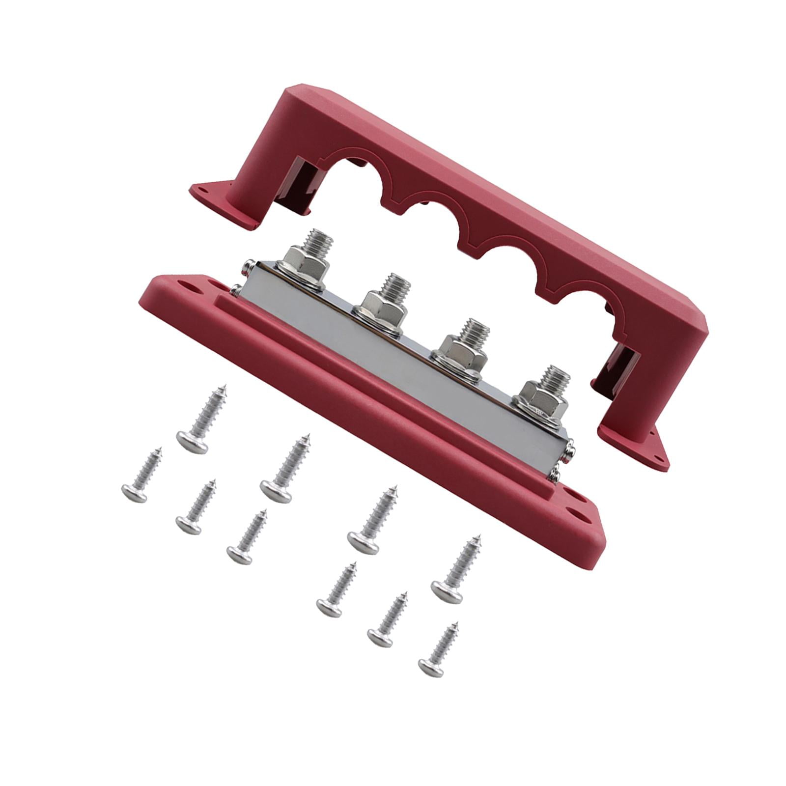 Power Distribution Block Bus Bar 4x 3/8" M10 with Cover 4 Post Terminal Block Busbar for Marine ...