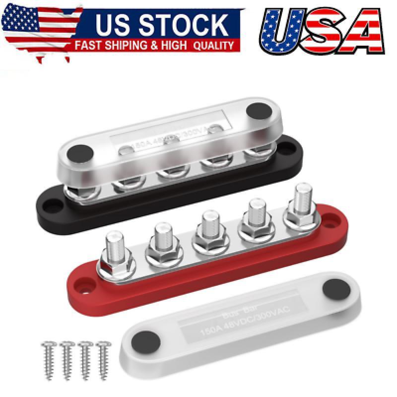 Power Distribution Block with Cover Mini 5 x 1/4" Studs Bus Bar ...
