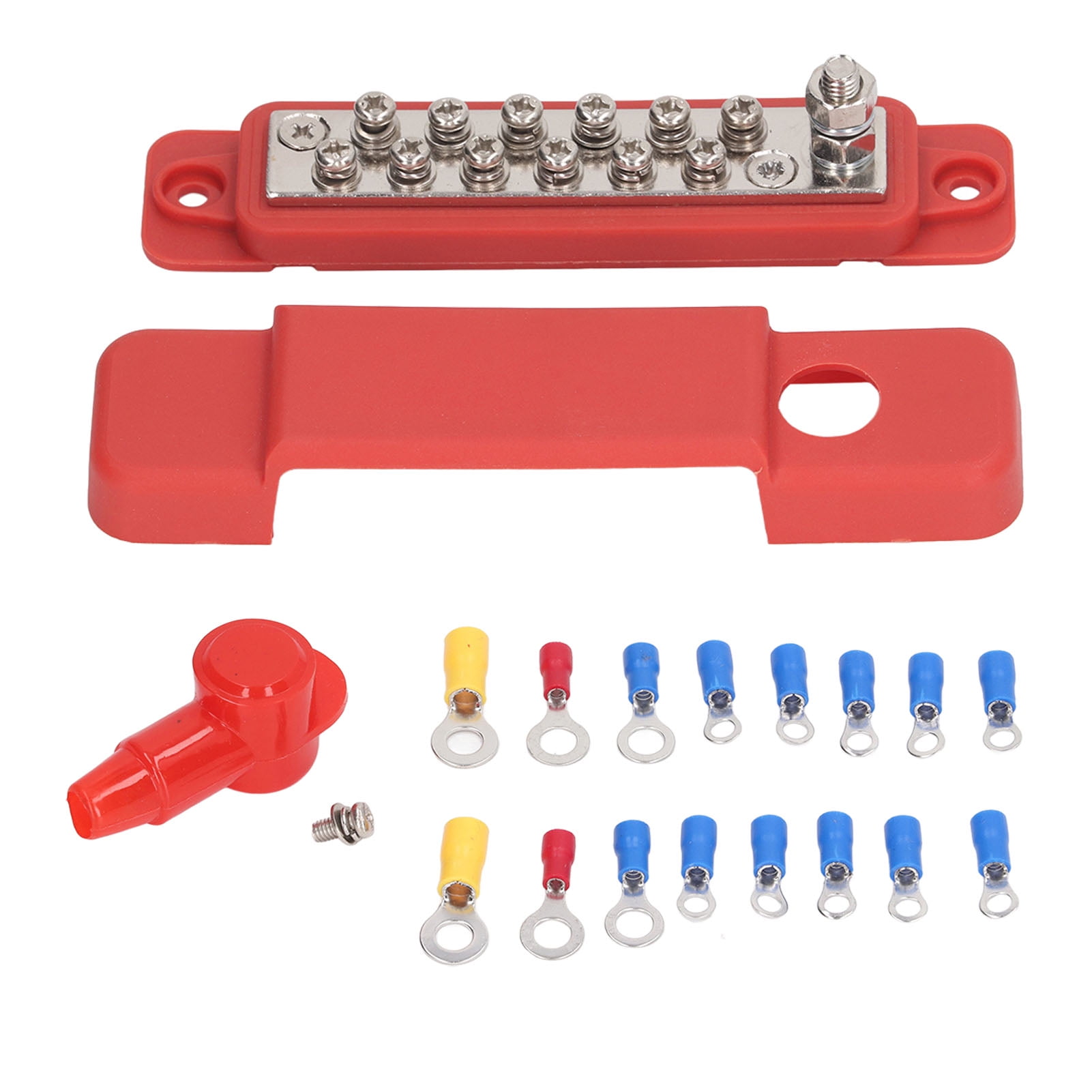 Power Distribution Terminal Block Busbar 12 Position Studs Distribution Block Bus Bar with Cover ...