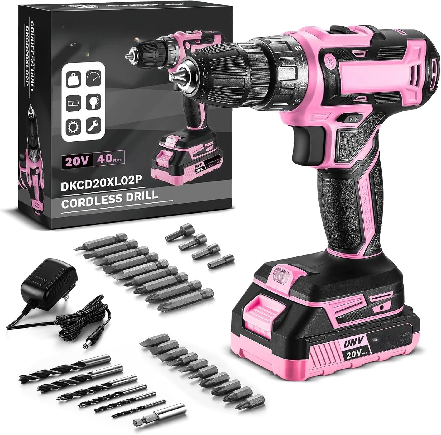 Power Drill Cordless 20V Electric Power Drills Set Tool Drills Cord ...