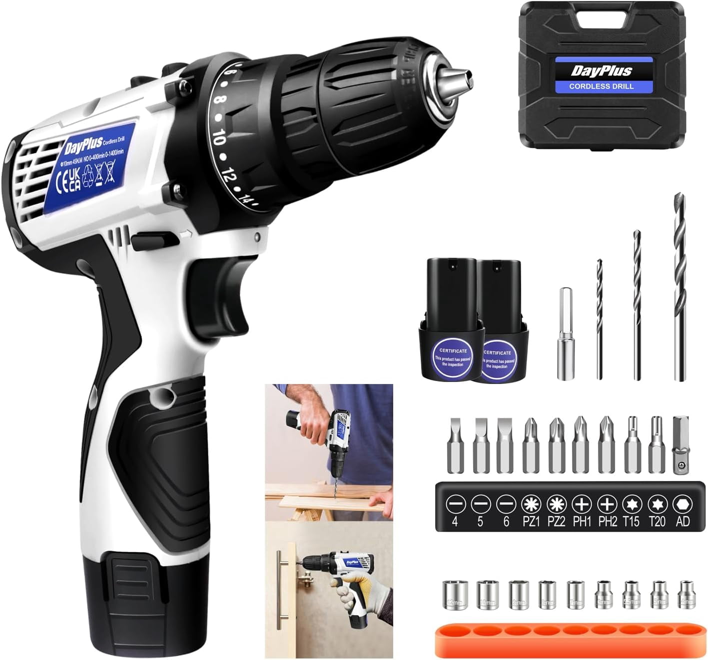 Power Drill, Cordless Drill Set, 18+1 Torque Setting Impact Drill Set ...