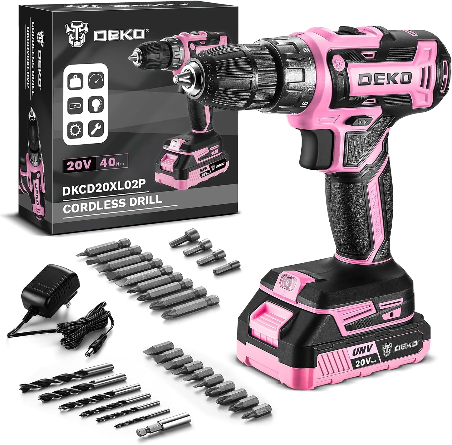 Power Drill Cordless:Pink Cordless Drill 20V Electric Power Drill Set ...