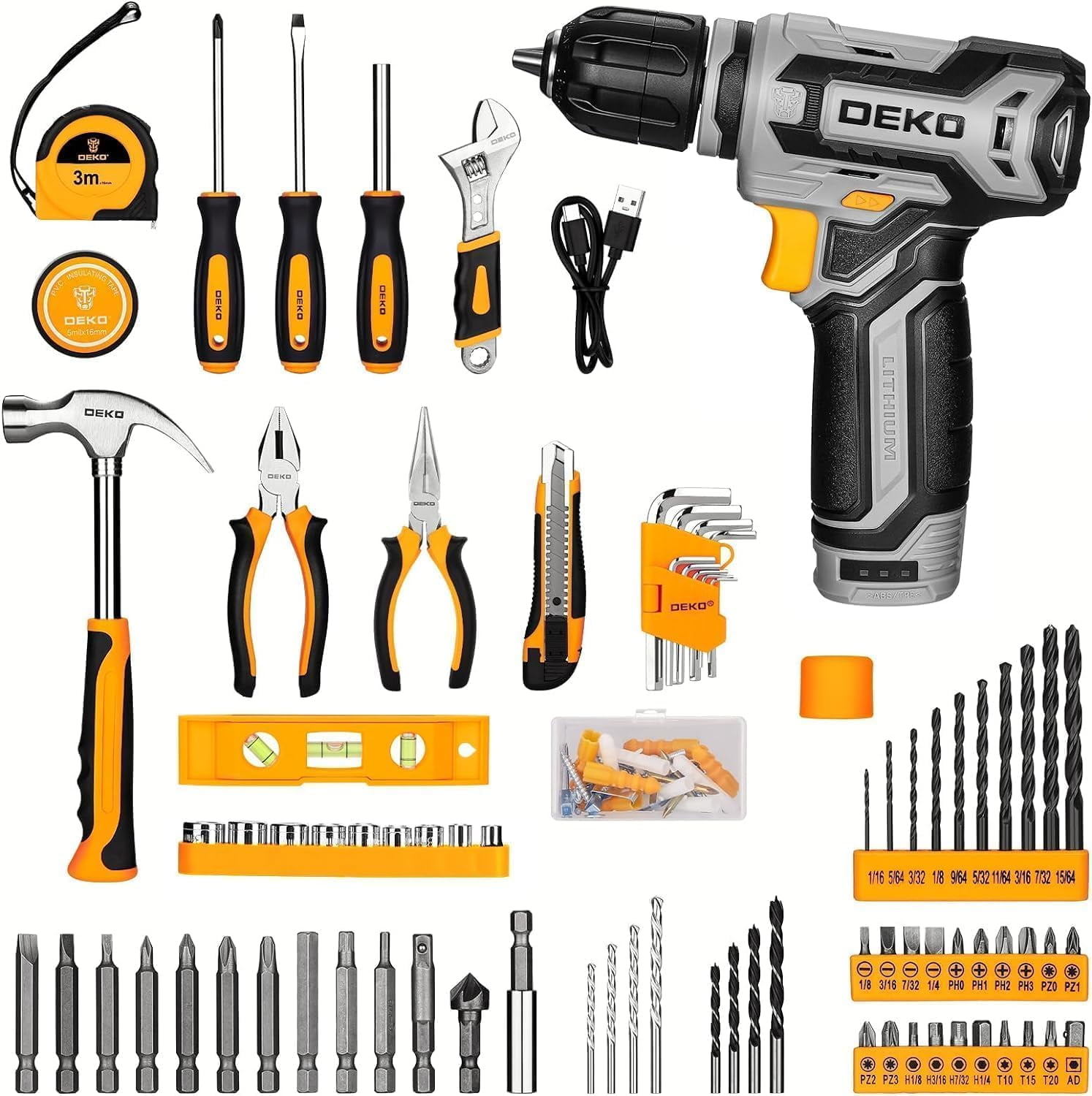Power Drill Tool Set Kit: Cordless Drill Tool Box with 12V Battery ...