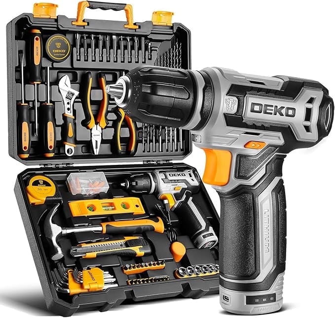 Power Drill Tool Set Kit: DEKOPRO Cordless Drill Tool Box with 12V ...