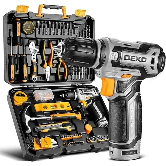 Power Drill Tool Set Kit: Cordless Drill Tool Box with 12V Battery ...