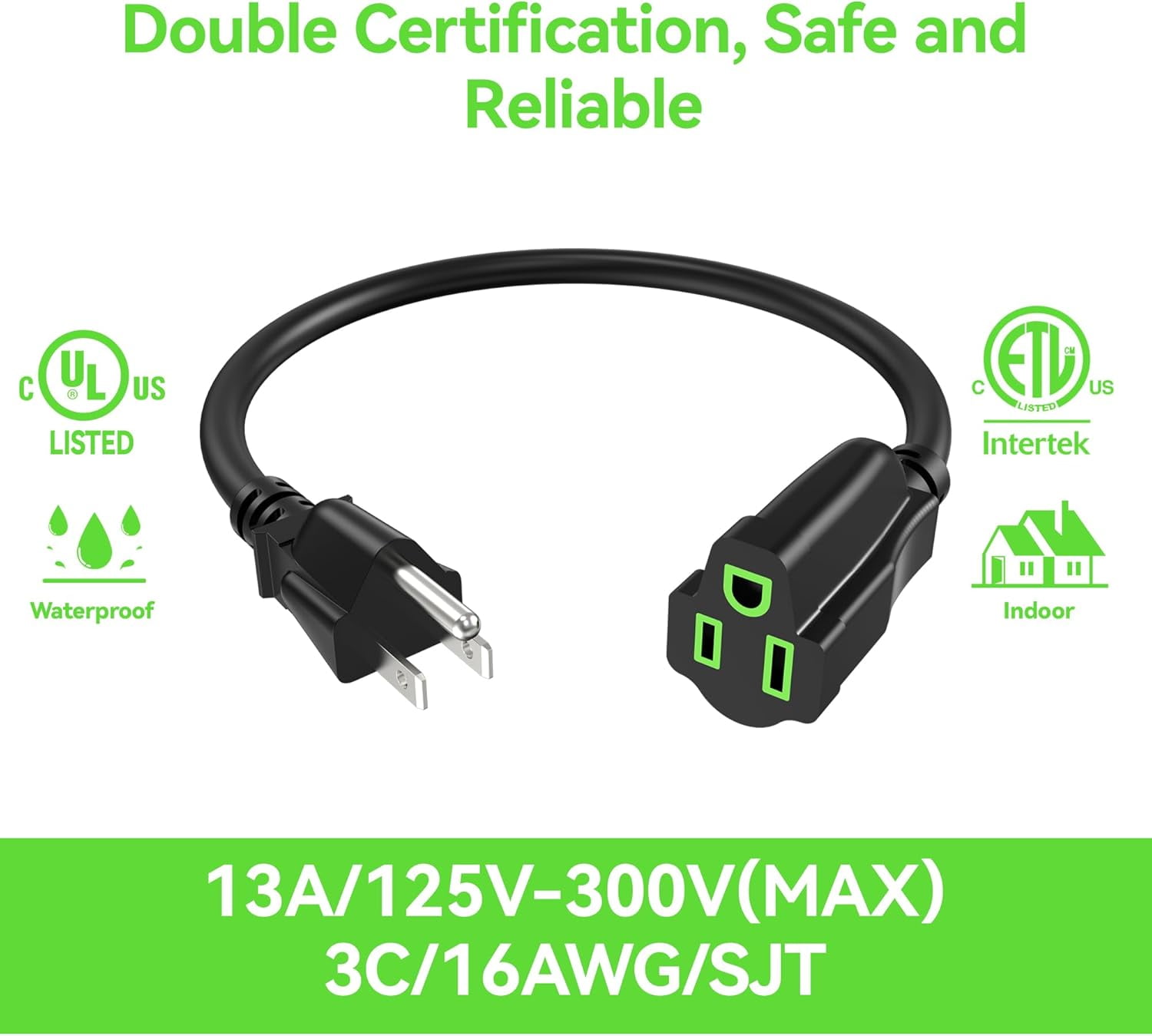 Power Extension Cord 1Ft/12Inch(2 Pack), Short 3 Prong Electric ...